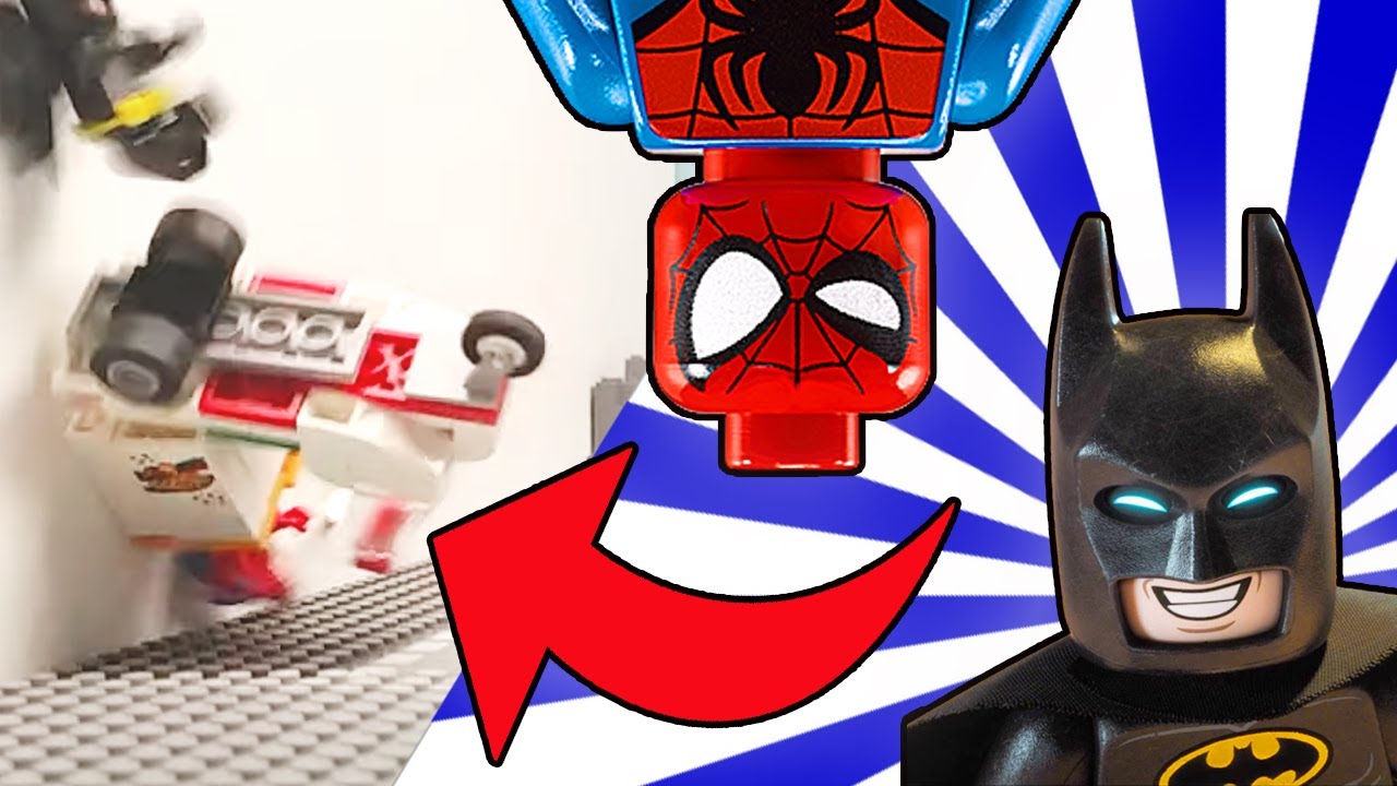 Lego Batman And Spiderman Crashing Into Wall In Slow Motion With a ...