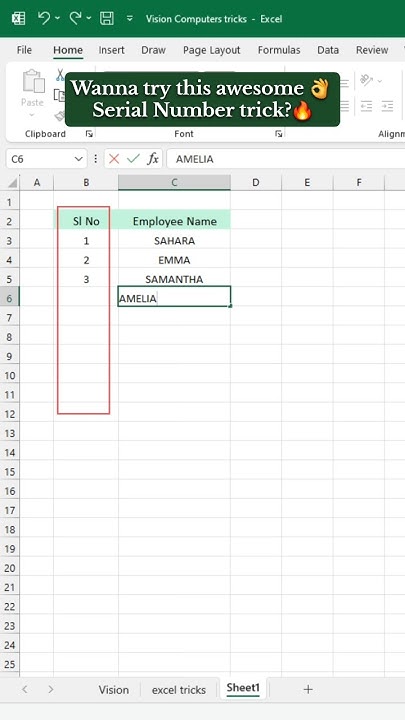 Auto serial number trick 🔥🔥Excel tricks and tips #excel #exceltips #exceltricks #spreadsheets ...