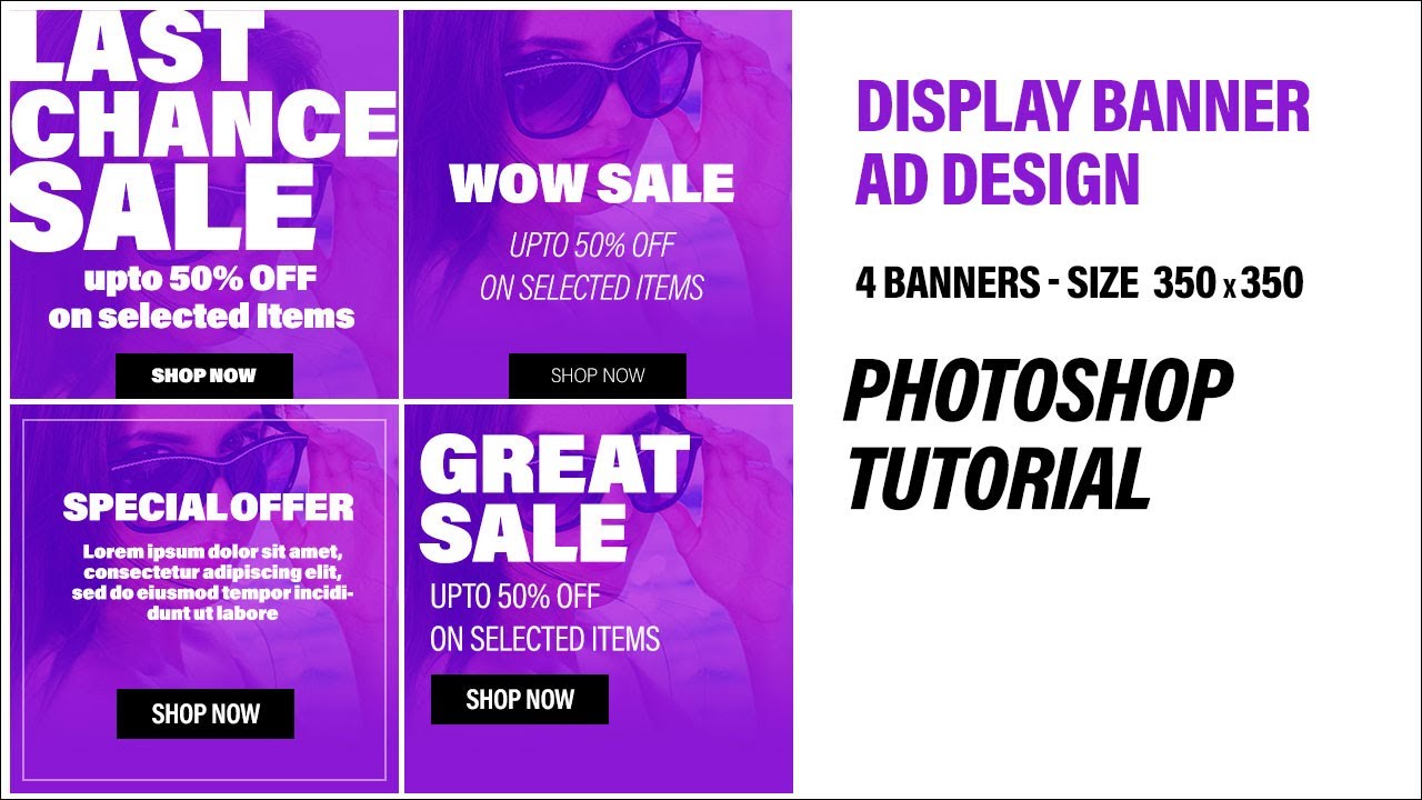 Display banner ad Design Photoshop Tutorial - 350 by 350 - - YouTube