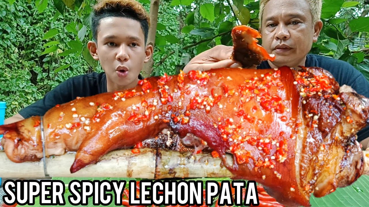 OUTDOOR COOKING | SUPER SPICY LECHON PATA | MUKBANG - YouTube