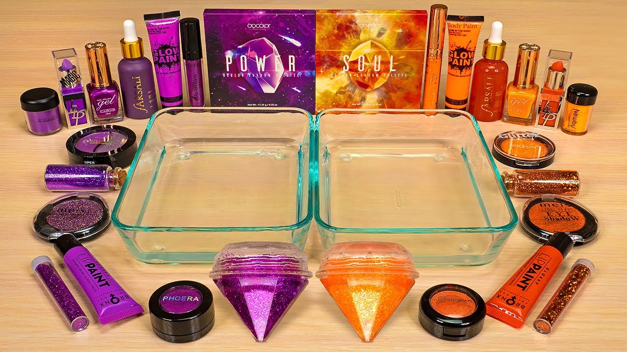 AMETHYST vs. AMBER ! Slime Coloring and Mixing with Makeup ! ASMR ...
