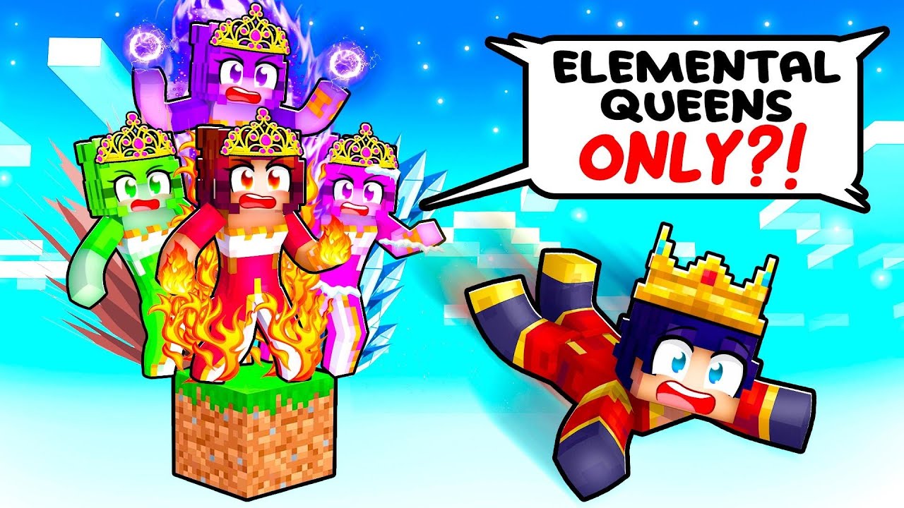 ONE KING TRAPPED On ELEMENTAL QUEENS ONLY ONE BLOCK In Minecraft! - YouTube