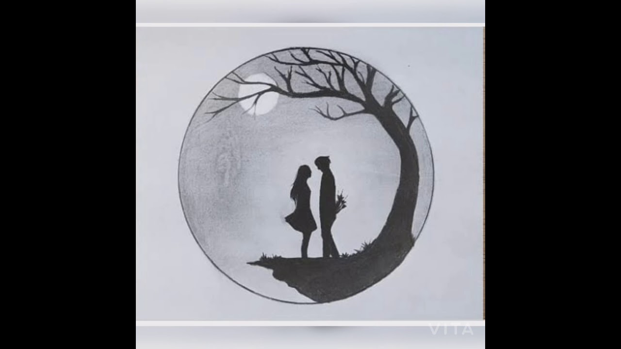 Circle drawing - pencil drawing in circle - circle scenery - easy girl ...