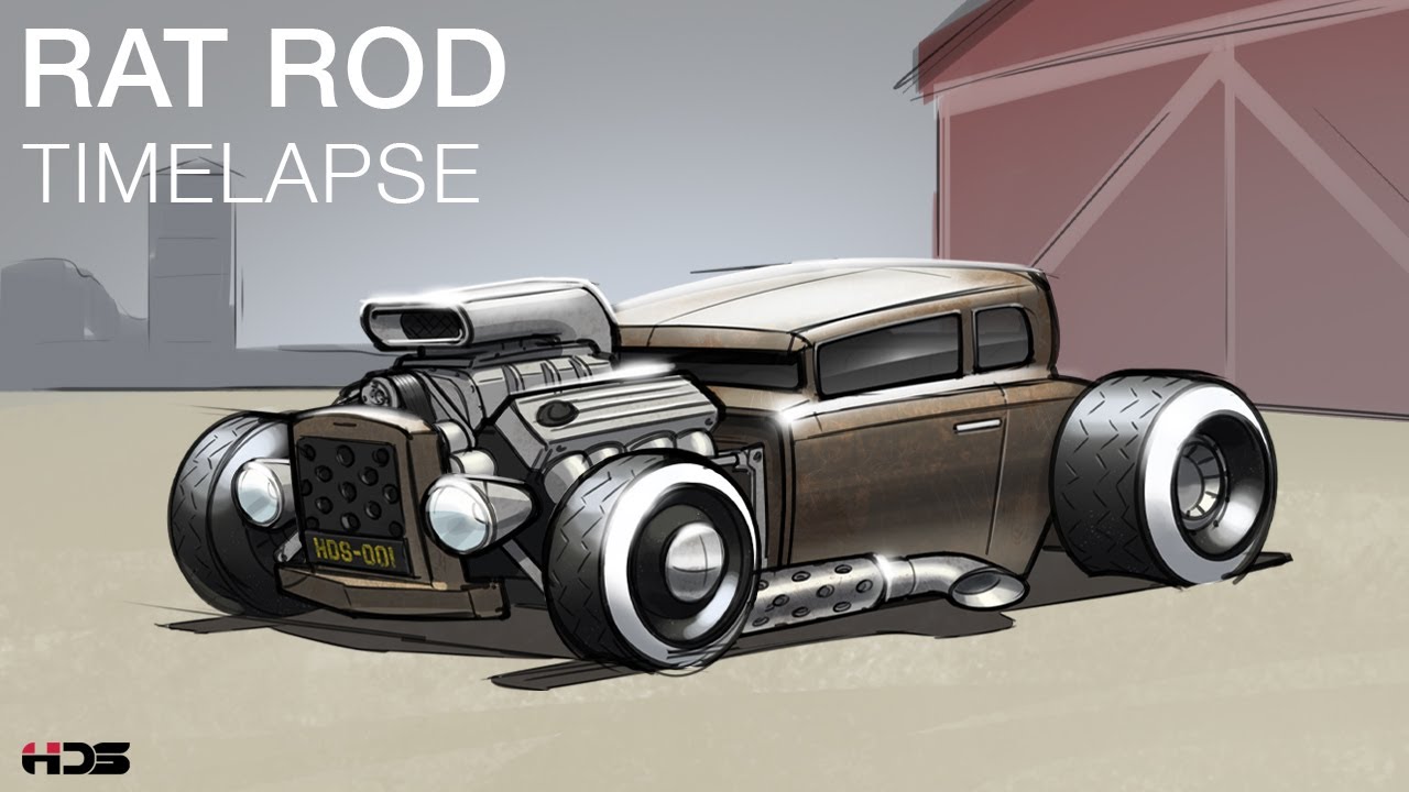 90 Minute Rat Rod Sketch - Digital Time Lapse Art - YouTube