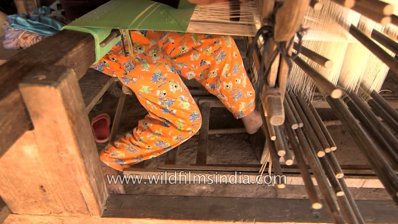 Weaving loom at a Handloom factory in Cambodia - YouTube