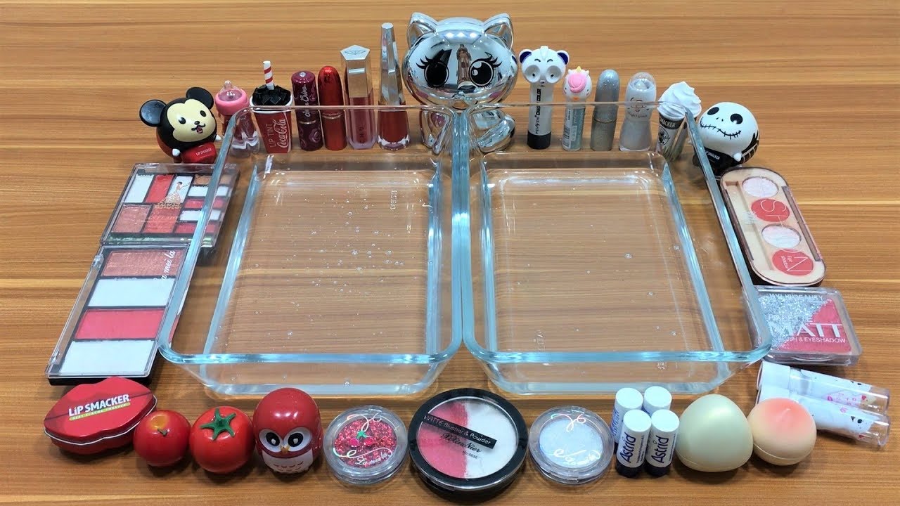 Mixing Lipstick and Eyeshadow Into Clear Slime ! Red vs White Special ...