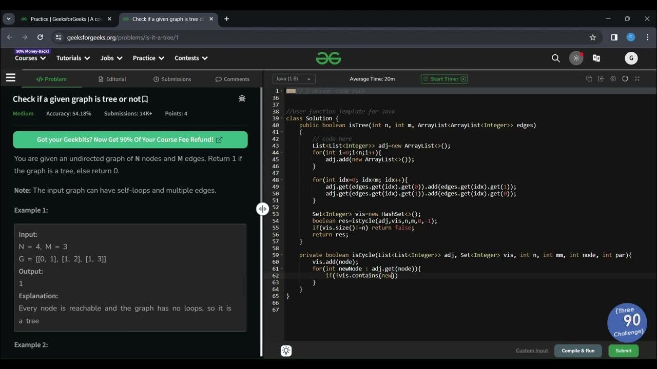 Check if a given graph is tree or not | 24-01-2024 | JAVA | GFG | POTD ...
