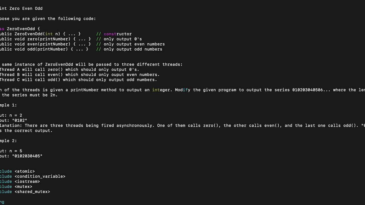 C++ Coding Interview Problem (Print Zero Even Odd) - YouTube