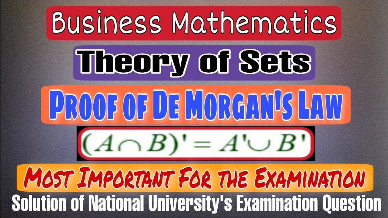 De Morgan's law proof | Proving De Morgan's law | Set theory | Set ...
