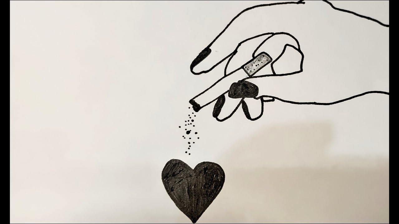 How to drawa hand with smoking | Heart broken | Sad drawing for ...