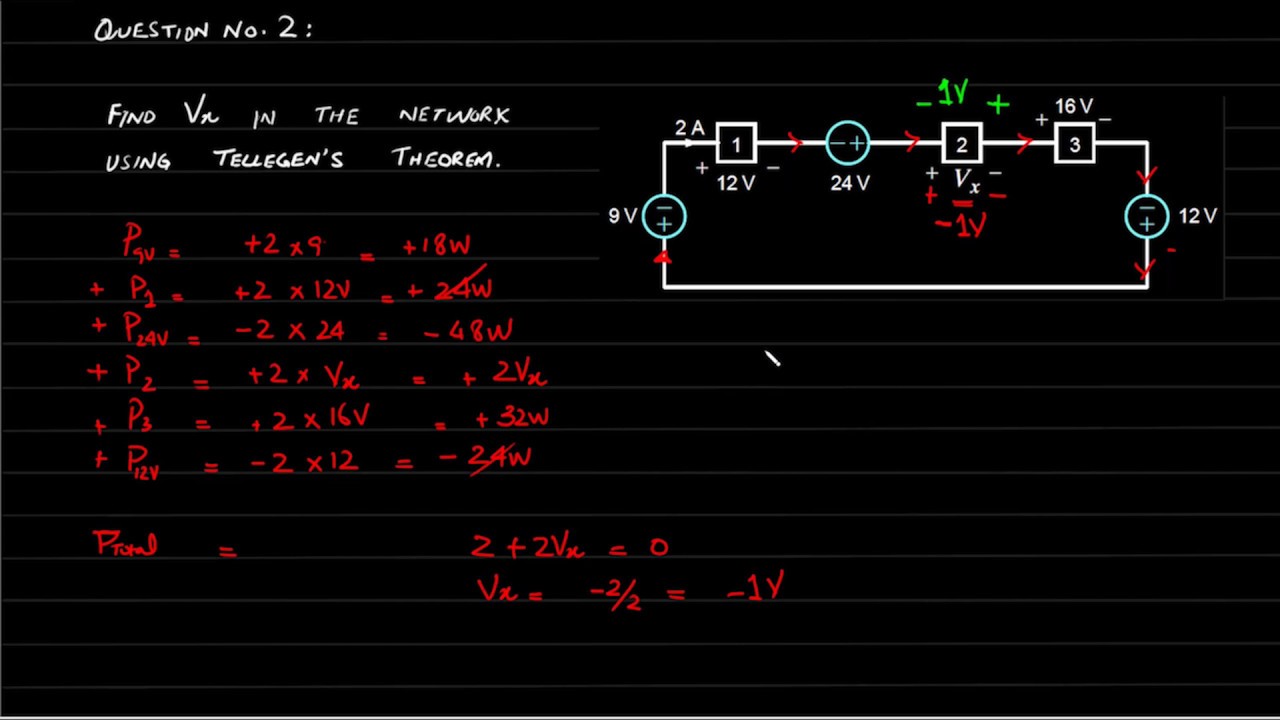 Numerical Tellegen's theorem Finding voltage and Power (Chapter 1 Basic ...