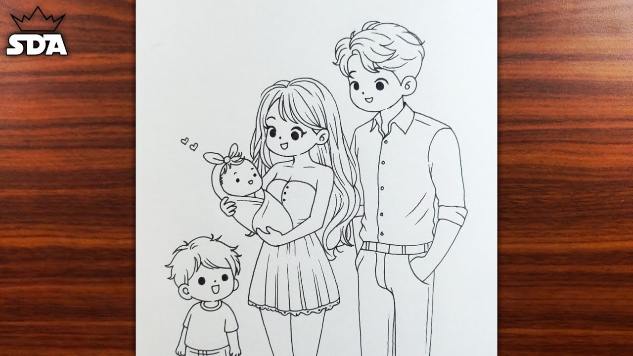 How to draw a Cute Family | Family drawing easy | how to draw simple ...
