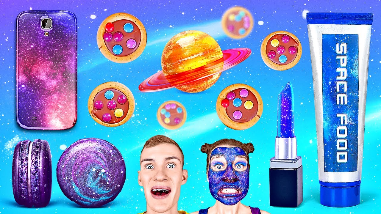 GALAXY FOOD CHALLENGE || Astronaut vs Real Food! Eating Everything In 1 ...