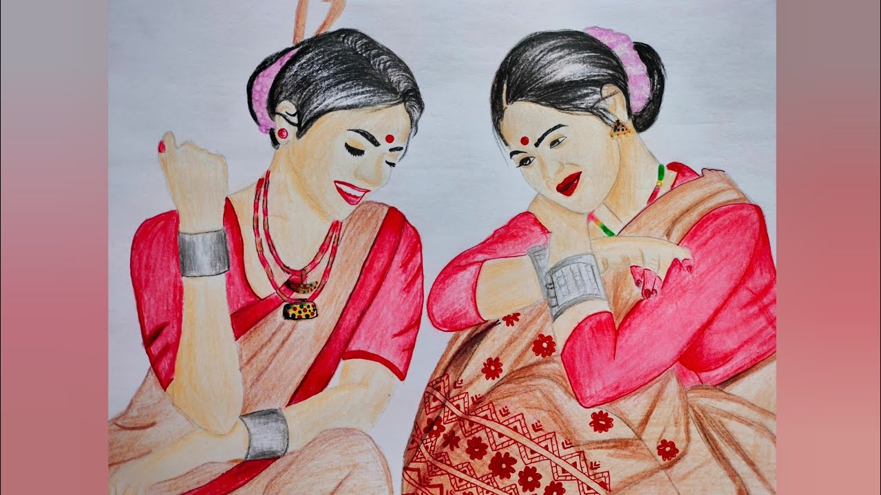 Bohag Bihu Drawing// Assamese Bihu Drawing//বহাগ বিহুৰ চিত্ৰ ...