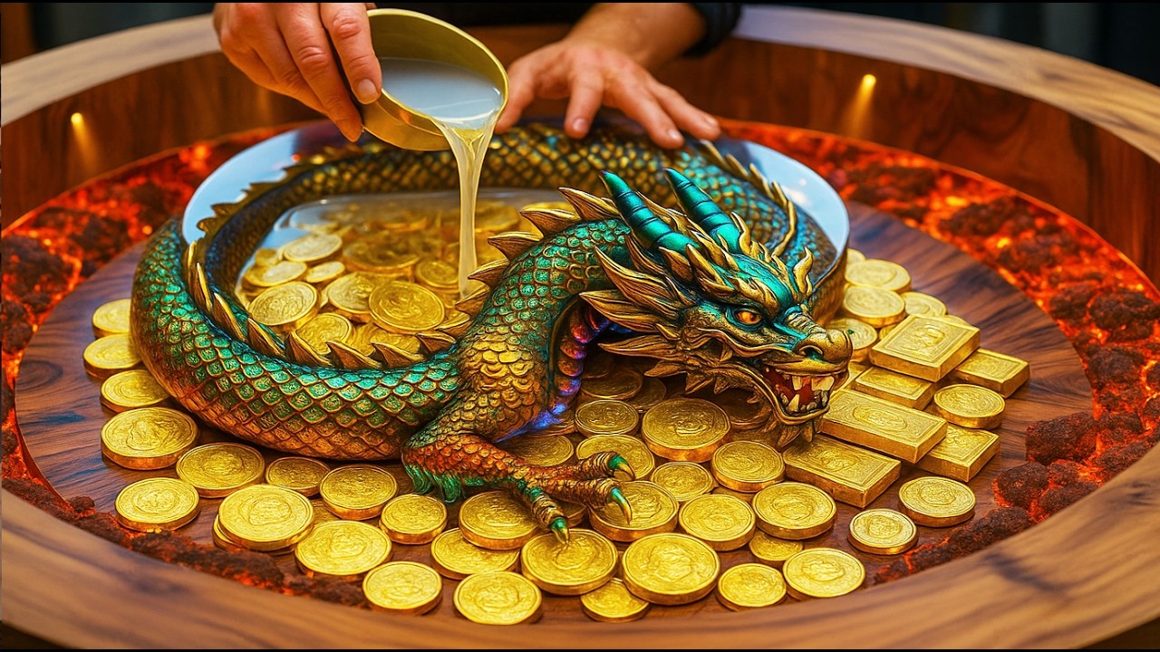 Gold ; Wood and Epoxy Dragon with Hidden LED Lights // Incredibly ...