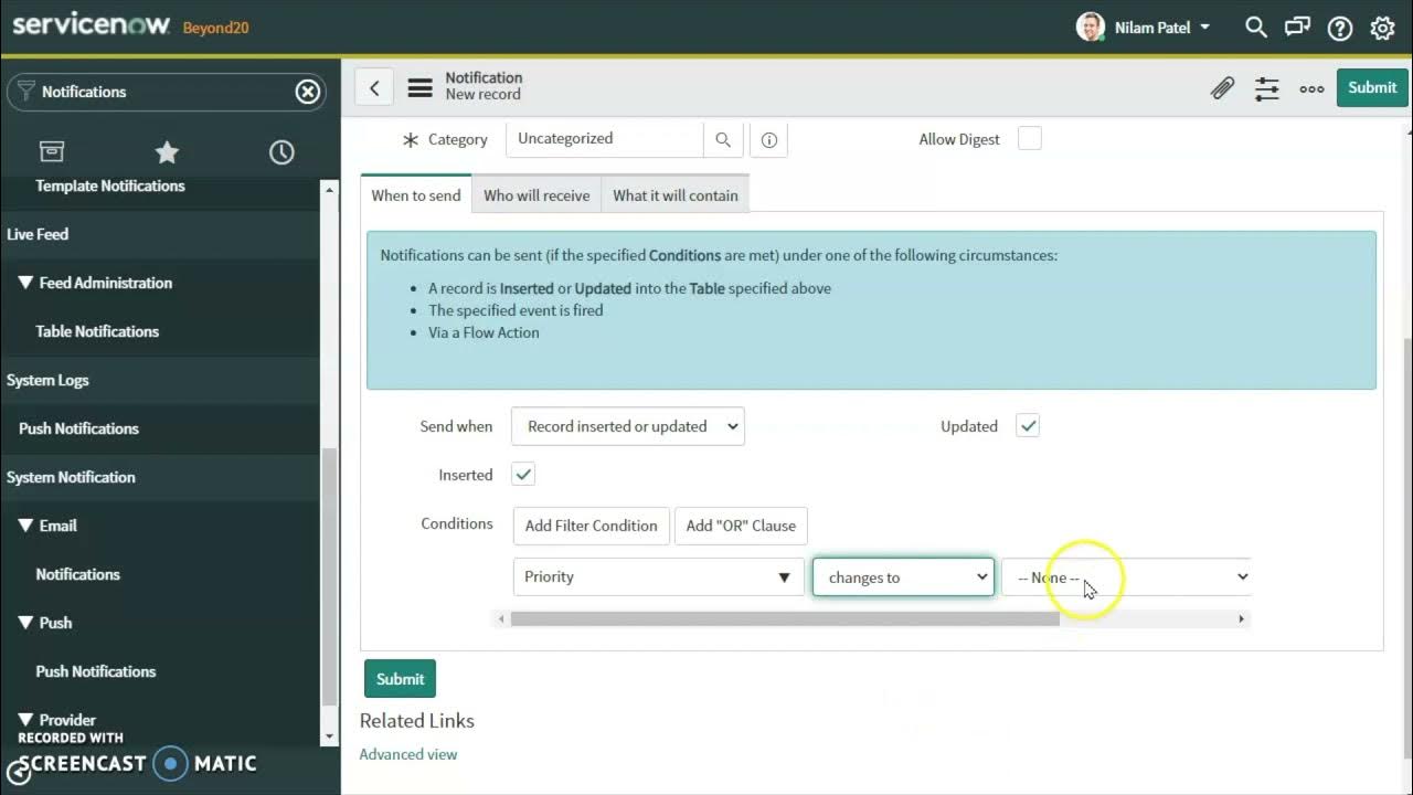 How to Create a Notification and Trigger Email in ServiceNow - YouTube