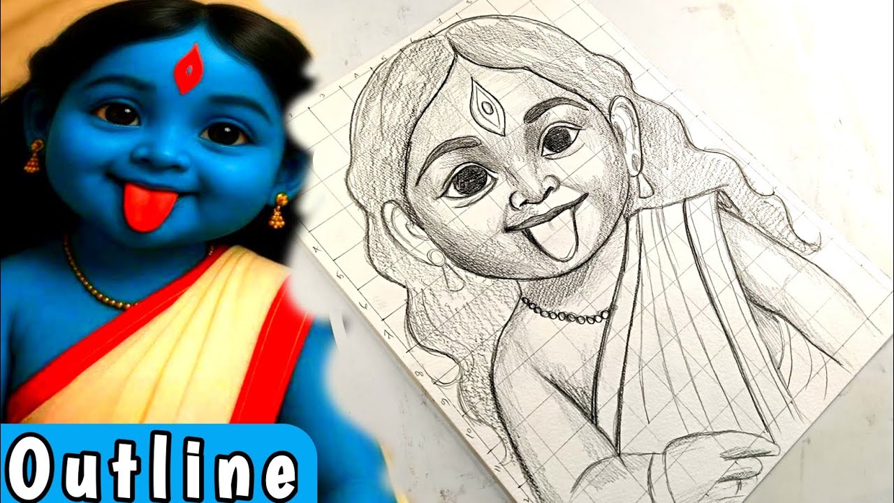 Cute Kali Maa Drawing ll Outline Drawing of Kali Maa ll Maa Kali ...