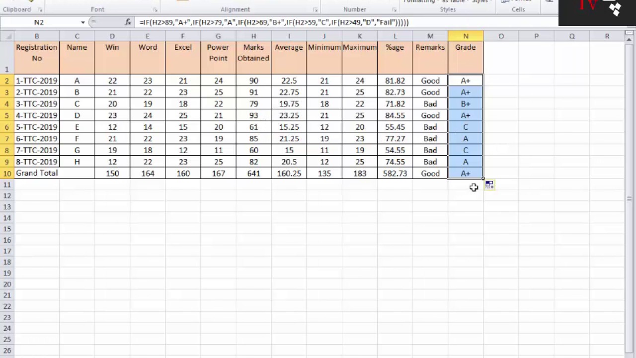 Put Remarks and Grade (A+ ) Formulas in Ms Excel Mark Sheet l Pasha Tv ...