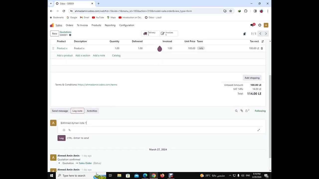 الفرق بين Odoo Log Note and Send Message - YouTube