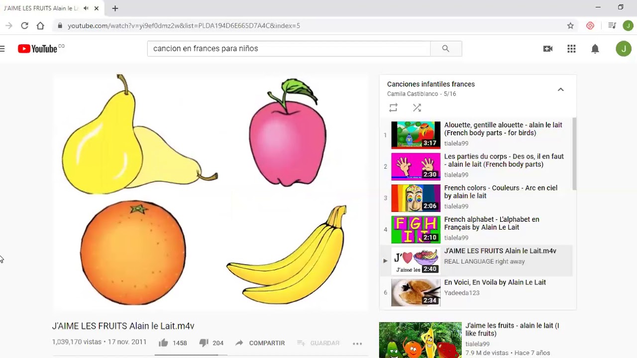clase de frances grado quinto mayo 29 j'aime le fruits - YouTube