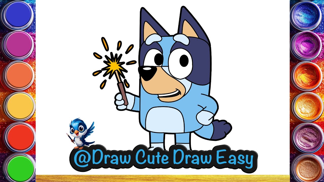 How to draw bluey💙💙💙🌈 | step-by-step bluey drawing| colouring ...