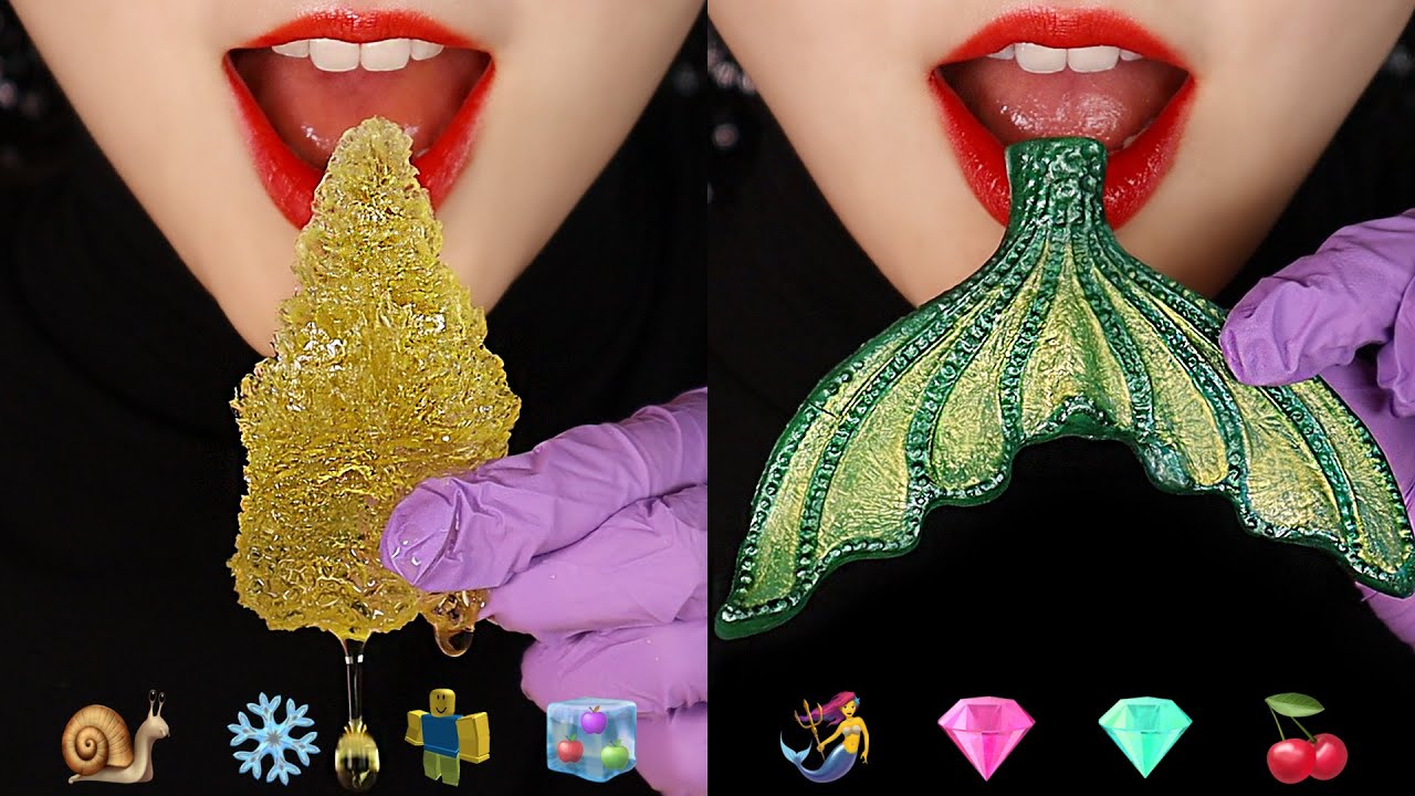 EDIBLE CRYSTAL ASMR INSTANT ICE MUKBANG ASMR EMOJI FOOD ASMR 🧜‍♀️ - YouTube