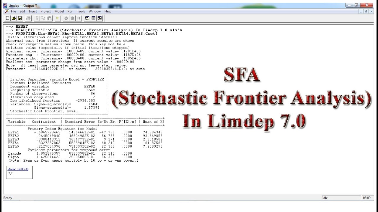 SFA (Stochastic Frontier Analysis) In Limdep 7.0 - YouTube