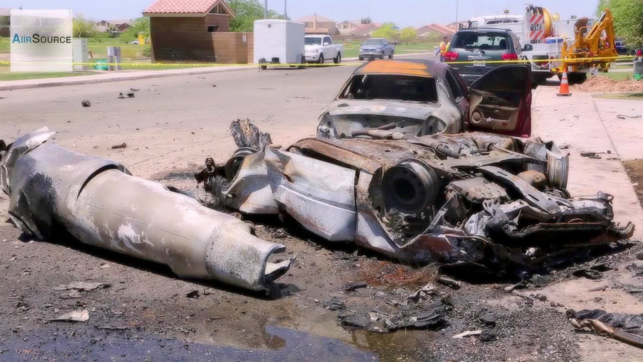 Harrier Jet Crashes in California Town: Aftermath of the Crash Site ...