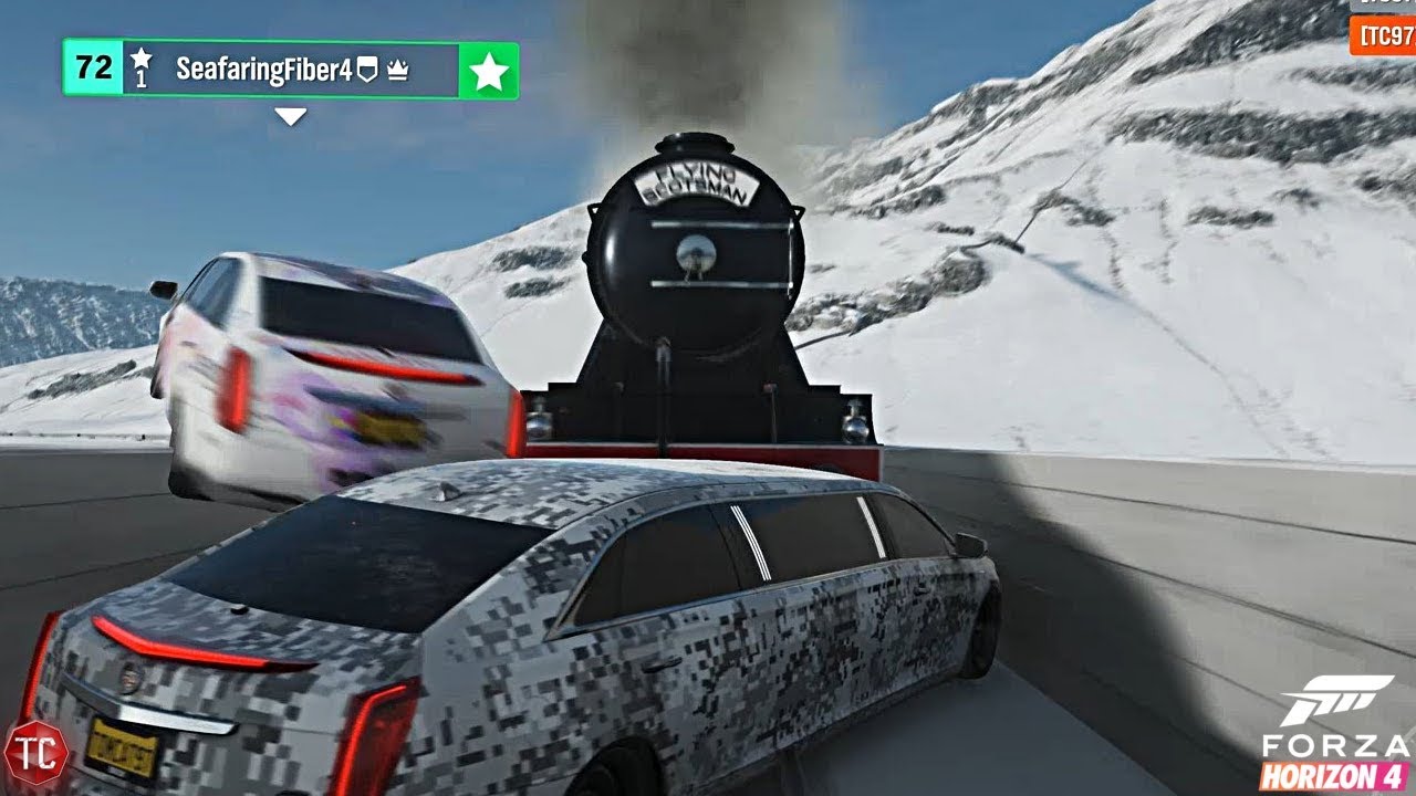 Forza Horizon 4: Limo VS TRAIN!? + JeepGuy Gets STUCK ON THE BRIDGE ...