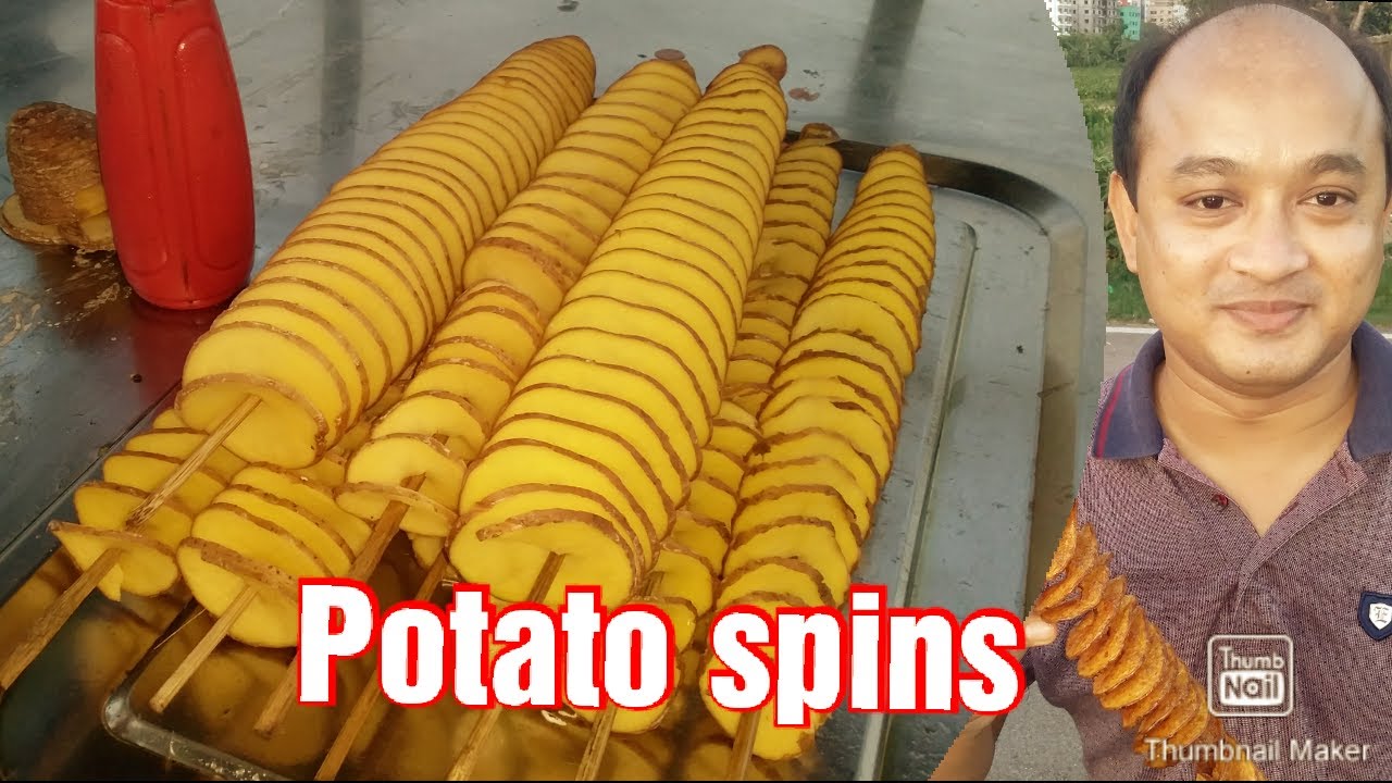Spiral Potato Spins/How To Make Potato Spins & Eating Show @ 20TK In ...