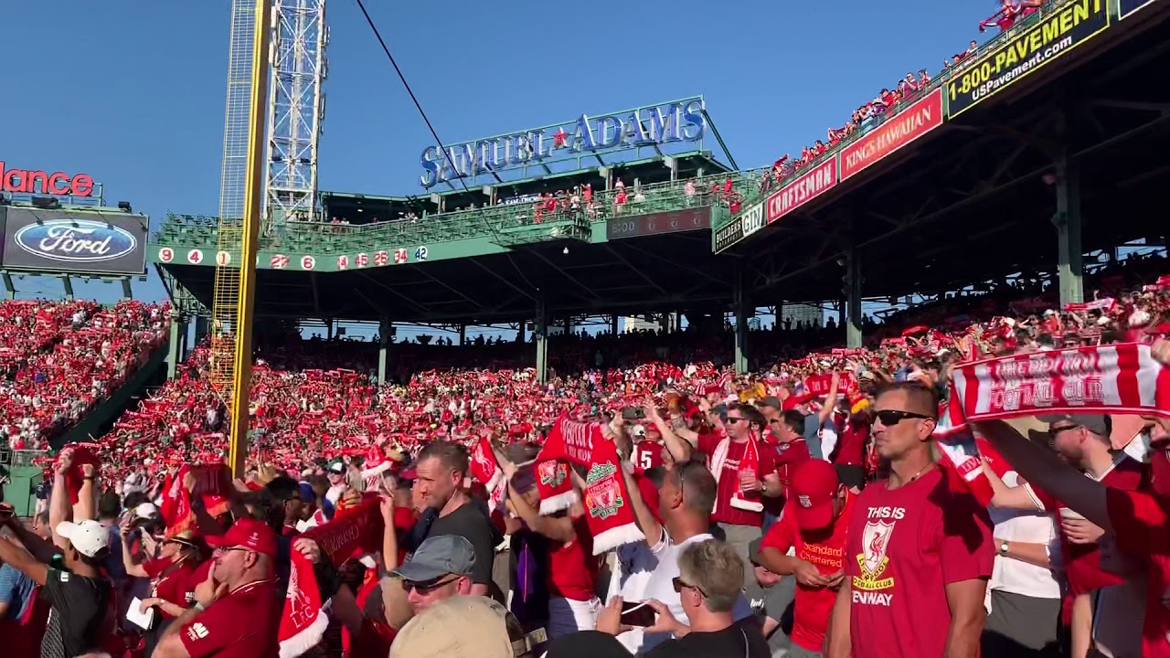 Liverpool supporters singing "You'll Never Walk Alone" from Fenway Park ...