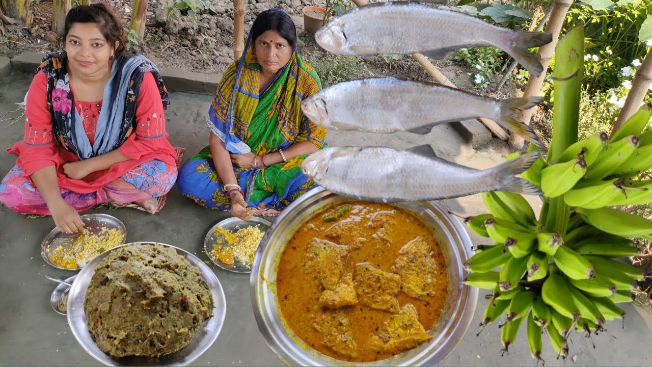 ঝড়ে পড়া ফুলো কাচকলার ভর্তা ও নদীর গাঙ চেলা মাছের তেলঝাল | Gang Chela ...