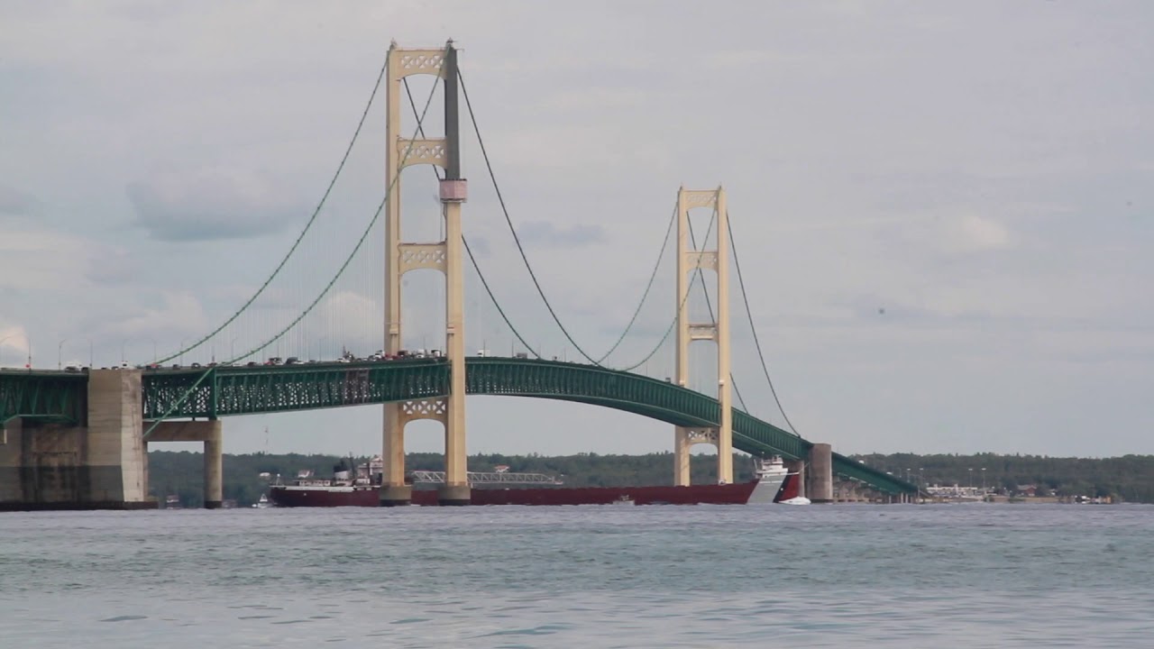 Arthur M. Anderson traveling under Mackinac bridge - YouTube