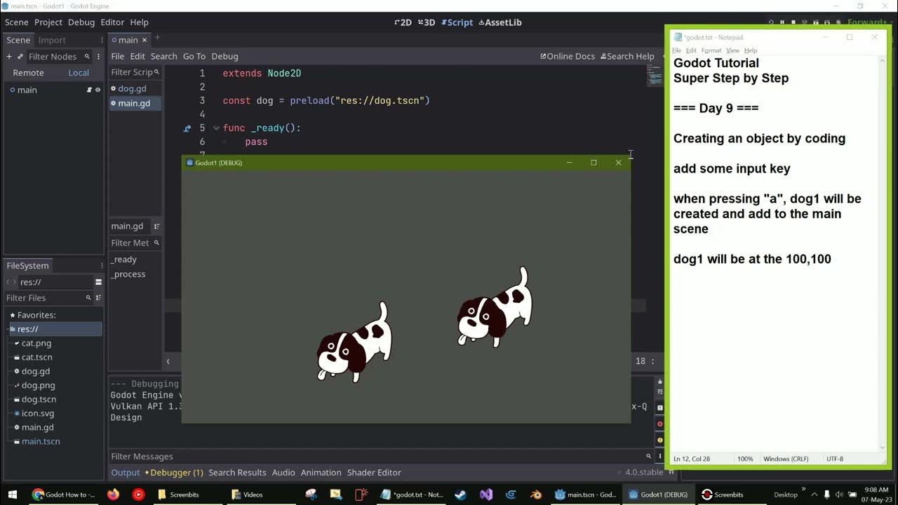 Godot Tutorial Day 9 - Create an object by code - instantiate - add_child - YouTube