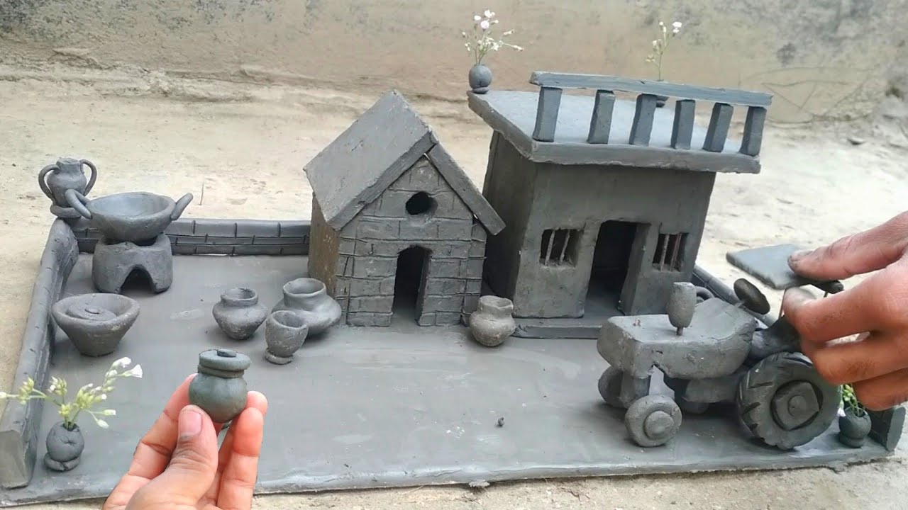 amazing technique build DIY miniature clay house / how to make clay ...
