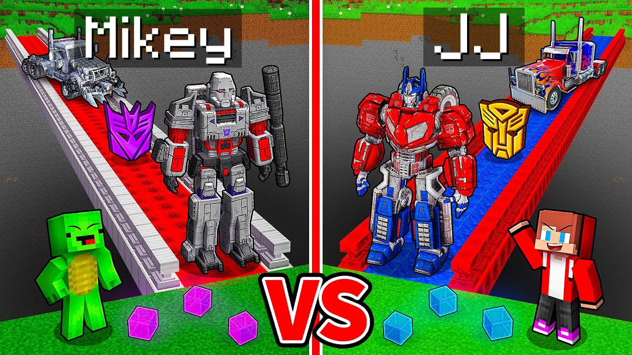 JJ and Mikey: TRANSFORMERS Bridge Battle in Minecraft - Maizen - YouTube