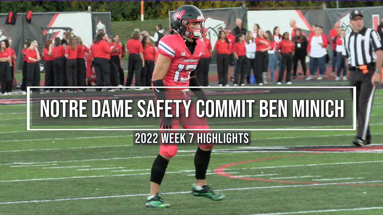 Notre Dame 2023 class safety commit Ben Minich 2022 week 7 highlights ...