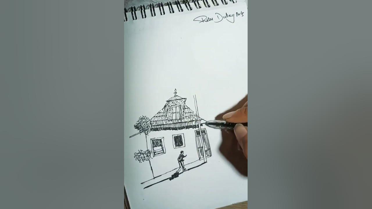 easy house pen drawing//house pen drawing #shorts - YouTube