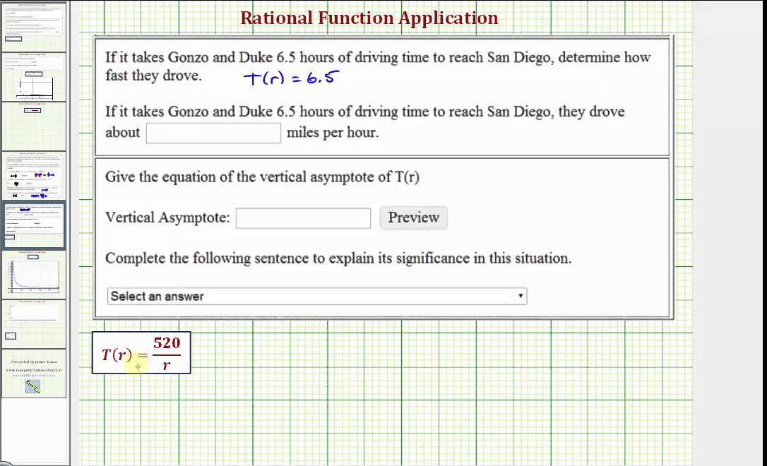 Ex Rational Function Outputs And Inputs Application Time Distance Rate Youtube