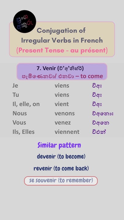 French Verb Venir - Present Tense Conjugation - Learn French in Sinhala ...