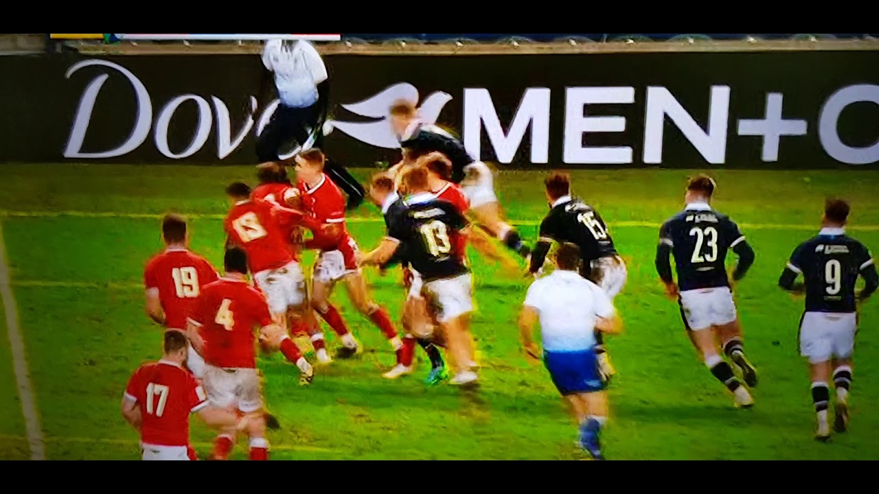 Scotland v Wales Owen Watkin tap tackle on Van Der Mewer - YouTube