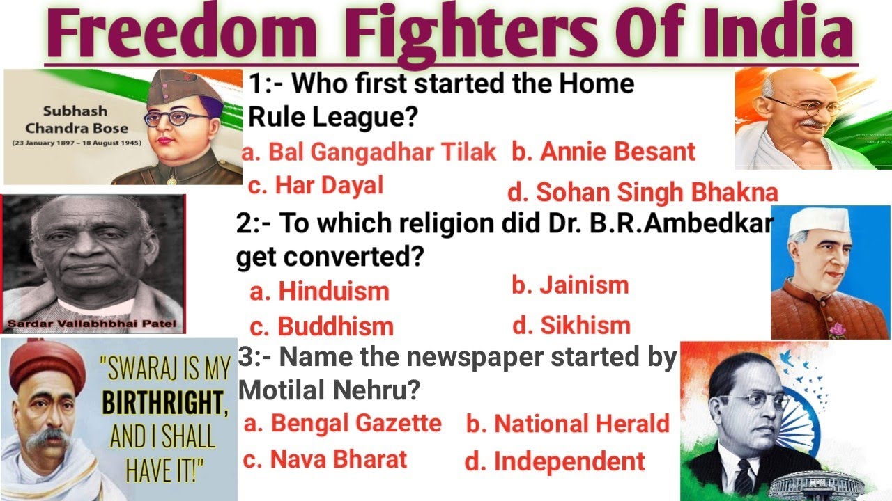 Freedom Fighters Of India Questions/ Important Questions of India Gk ...