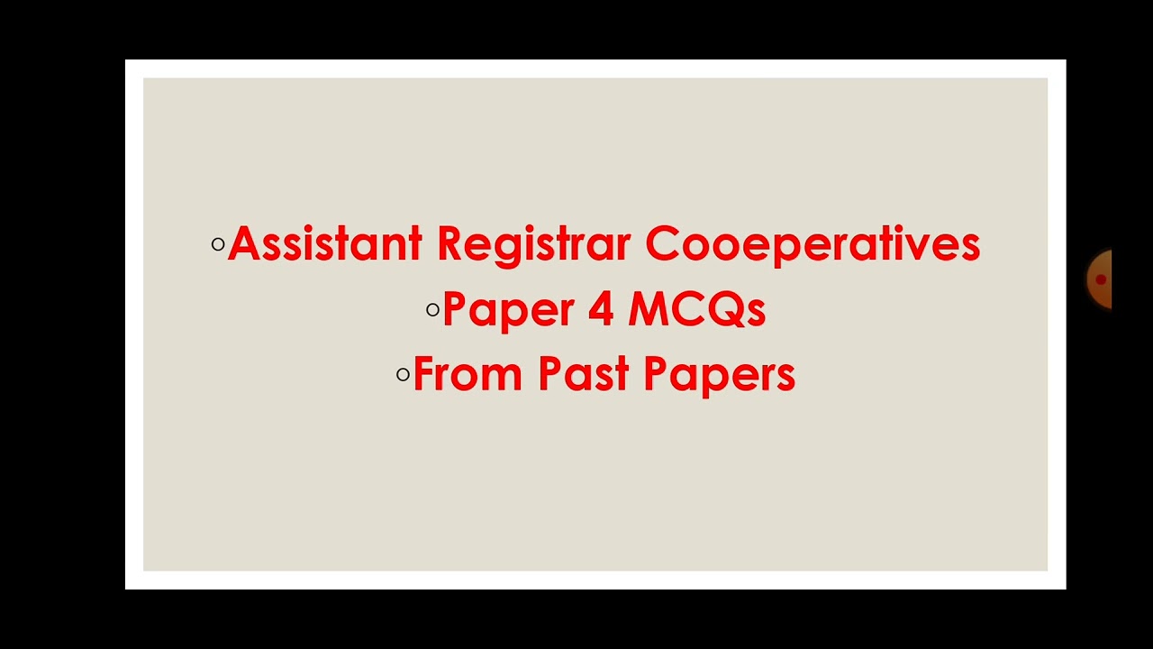 Assistant Registrar Cooperatives Mcqs paper 4 from Past Papers - YouTube