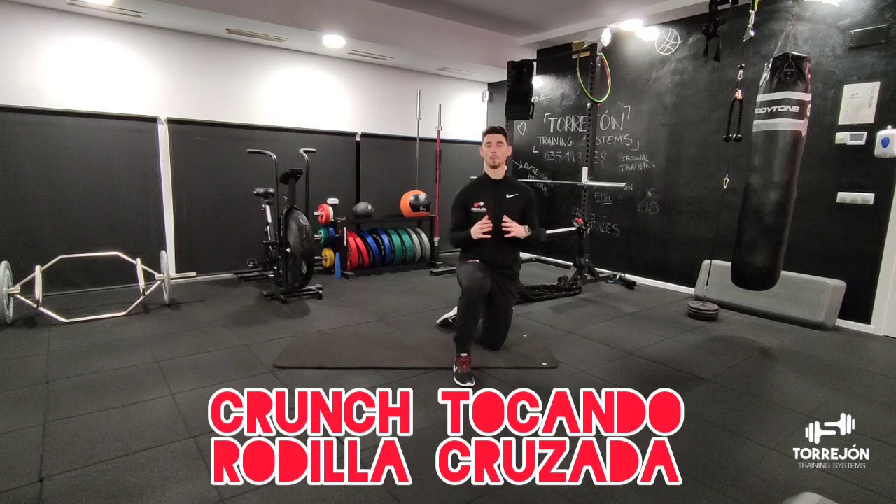 CRUNCH TOCANDO RODILLA CRUZADA (Tutorial de Ejercicios) Lateral Knee ...