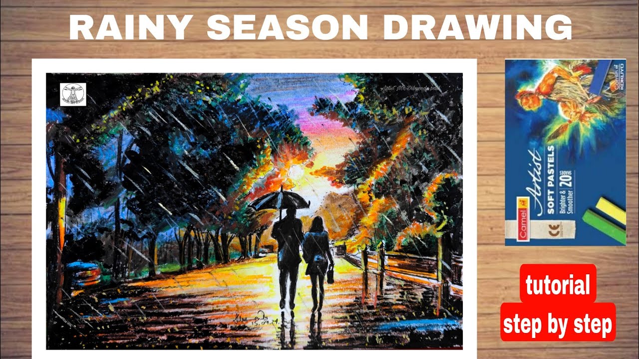 Rainy day drawing/rainy season drawing/monsoon season drawing/sunrise ...