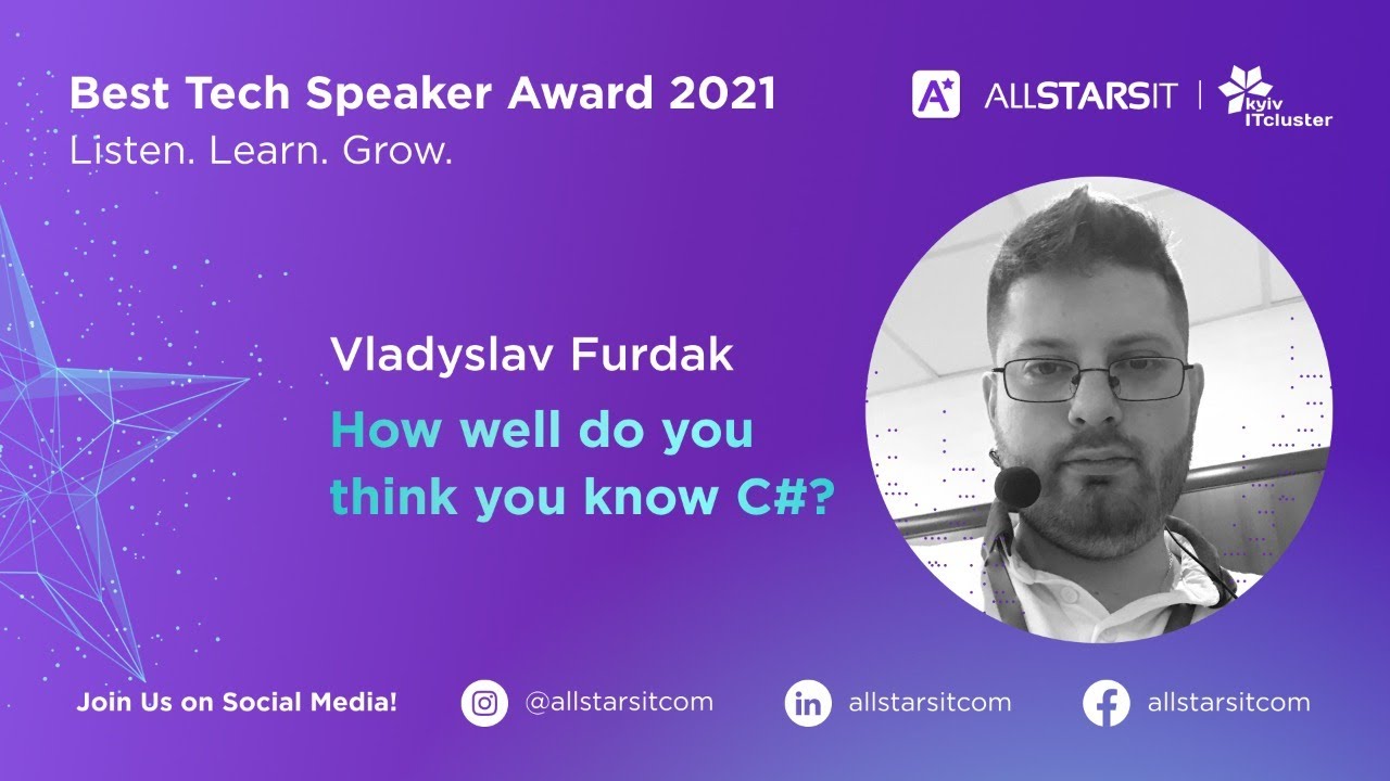 Best Tech Speaker Award 2021: “How well do you think you know C#” - YouTube