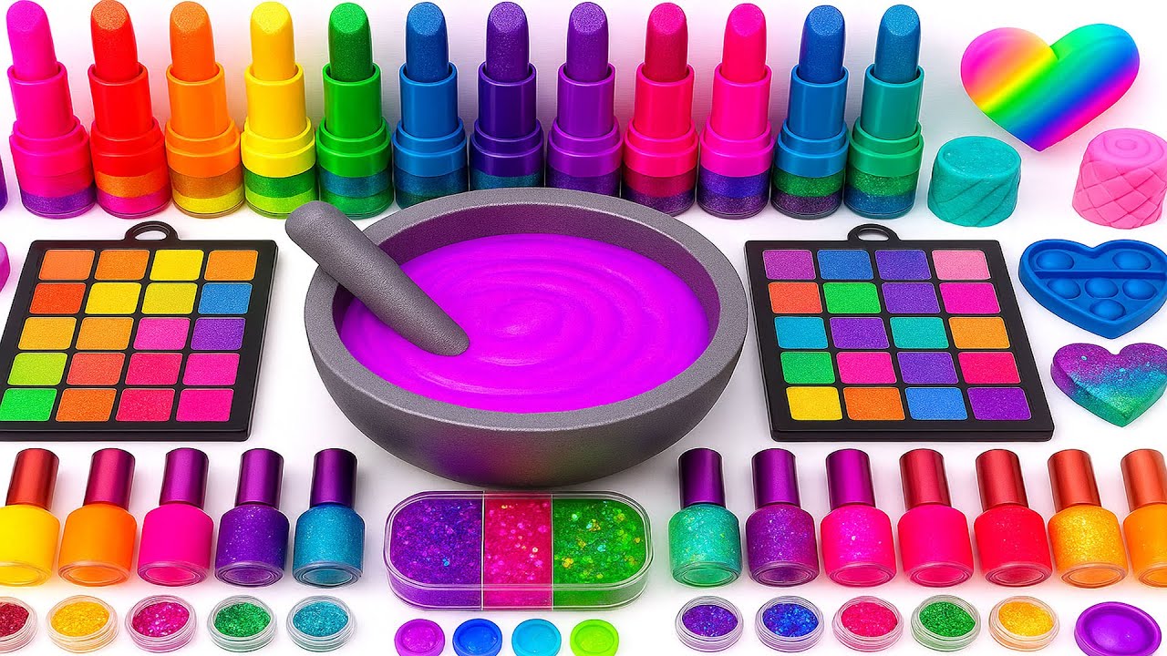 💖 Cute Slime Making with Eyeshadow, Glitter Mixing, Makeup, Cosmetics 🌈 ...