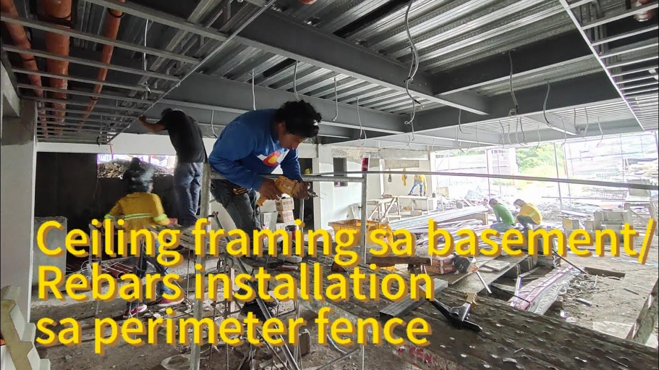 ceiling framing sa basement/rebars installation sa perimeter fence ...