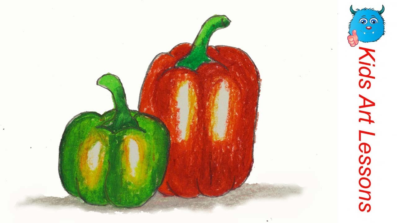 How to Draw Capsicum (Bell Pepper) Easy Step by Step Vegetables Drawing ...