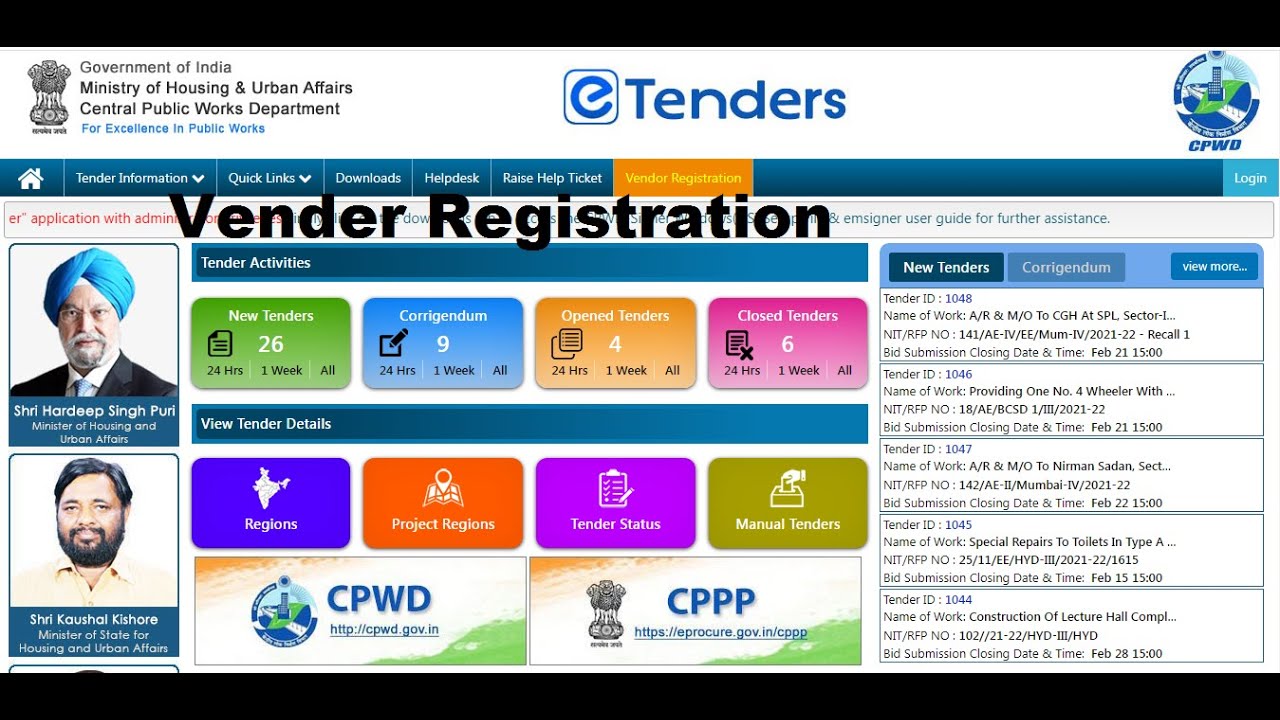 CPWD New Vendor Registration || etender.cpwd.gov.in - YouTube